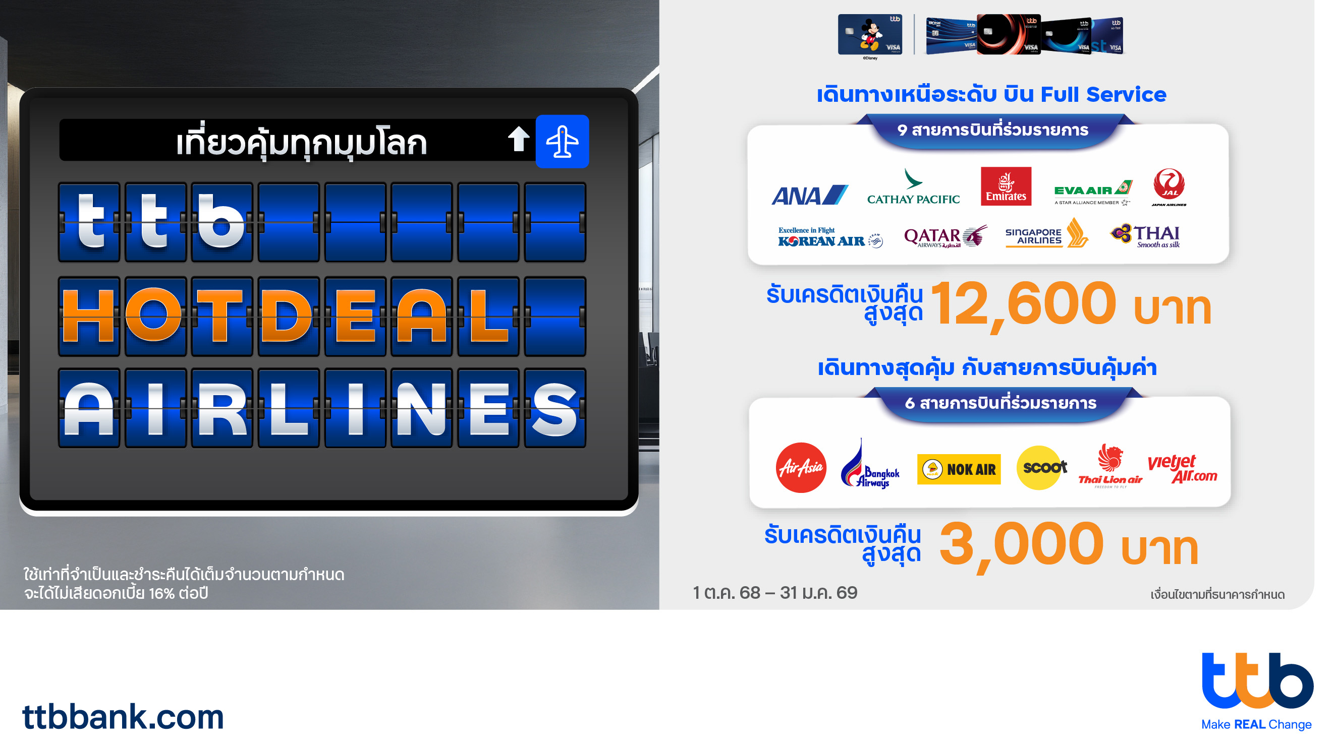 บัตรเครดิต ttb ชวนเที่ยวคุ้มทุกมุมโลก มอบเครดิตเงินคืนสูงสุด 15,600 บาท ...